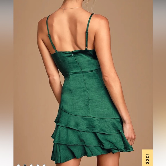 Lulus | Dresses | Brand New Lulus Emerald Green Satin Ruffled Mini ...